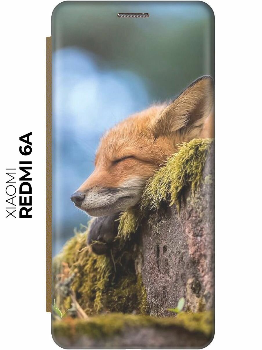 Чехол-книжка Умиротворенная лиса на Xiaomi Redmi 6A / Сяоми Редми 6А золотой