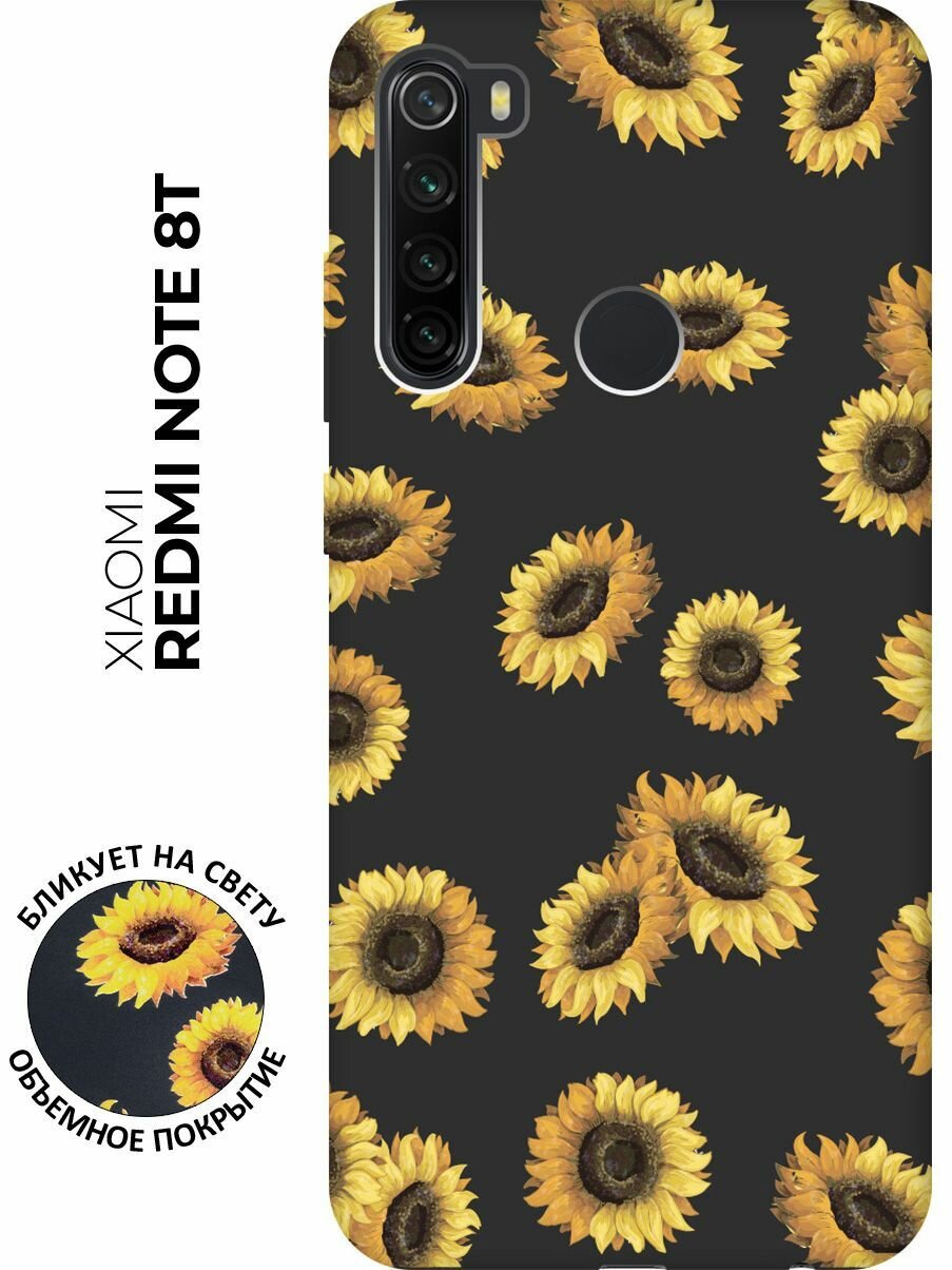 Матовый чехол Sunflowers для Xiaomi Redmi Note 8T / Сяоми Редми Ноут 8Т с 3D эффектом черный