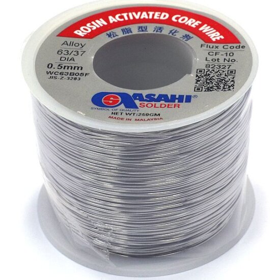 Припой с флюсом Asahi Припой WC63B05F, 0.5мм 0.25кг Sn63/Pb37 (СF10 флюс RA)