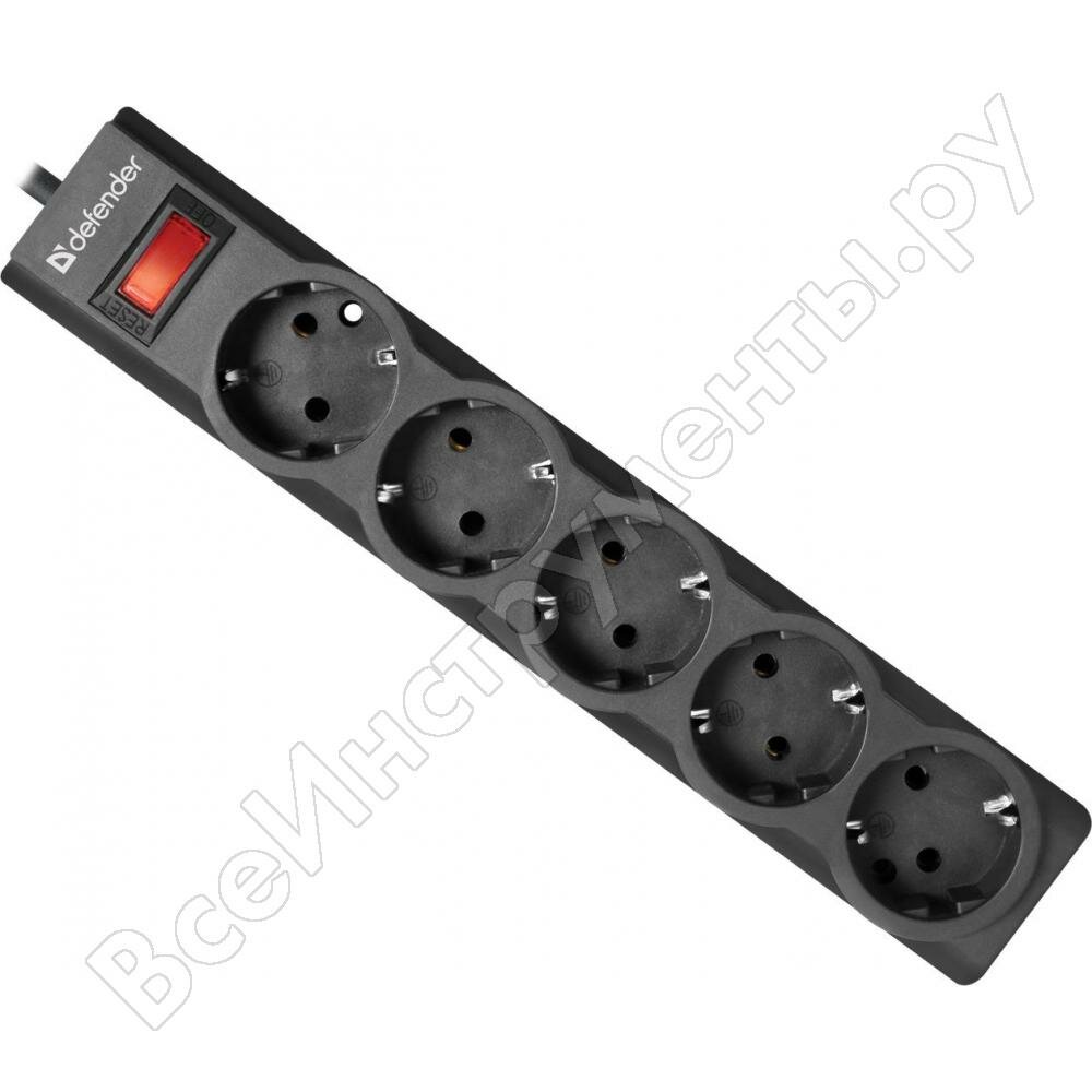 Сетевой фильтр Defender ES largo 5 черный, 5,0 м, 5 розеток 99499, из прочного