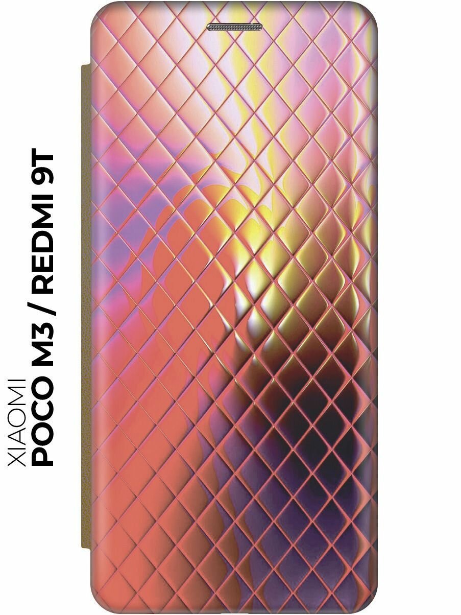 Чехол-книжка Розовая рептилия на Xiaomi Redmi 9T / Poco M3 / Сяоми Поко М3 / Сяоми Редми 9Т золотой