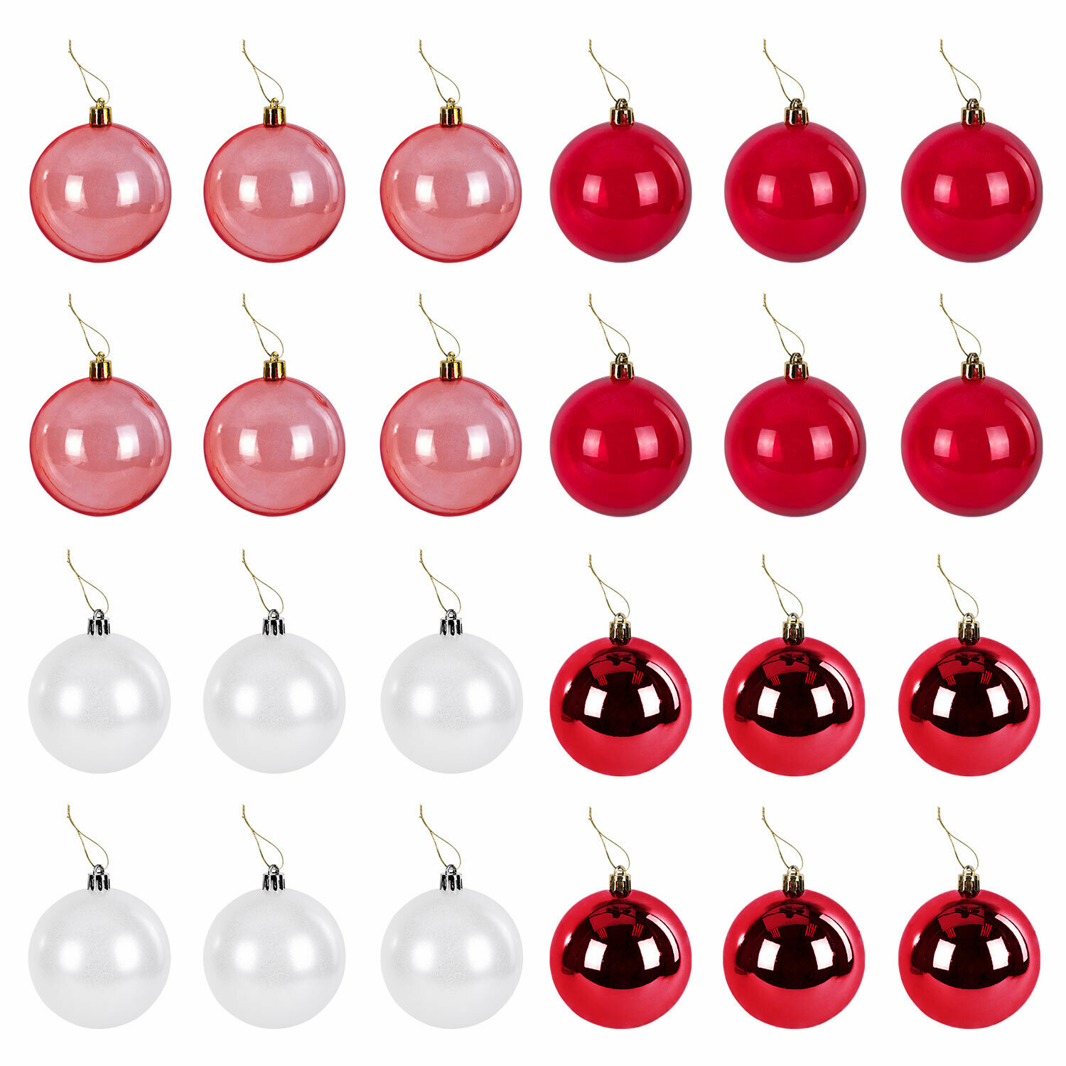 Шары ёлочные 24 шт, 5 см, "Eden Colors", пластик, цвет: красный/жемчужный, золотая сказка, 591978