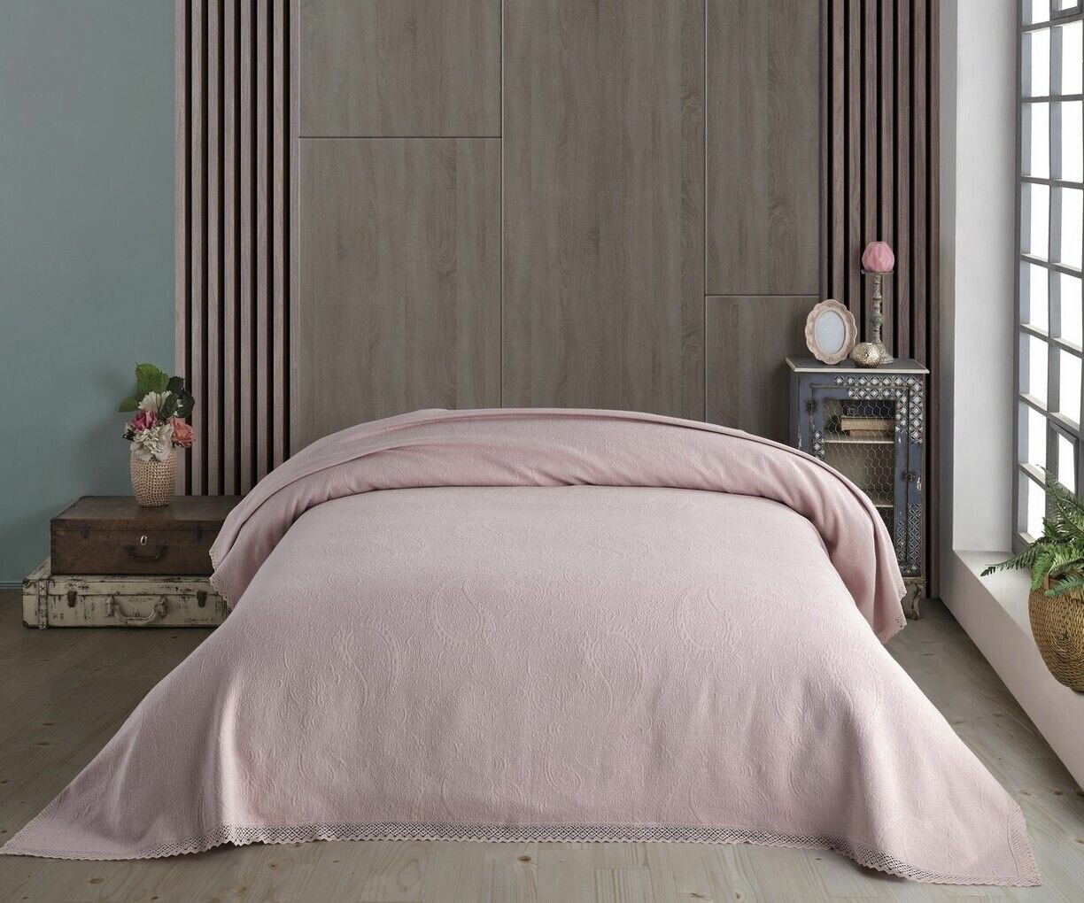 Плед на диван, кровать, Евро 240х260 Турция SOFIYA хлопок пудровый