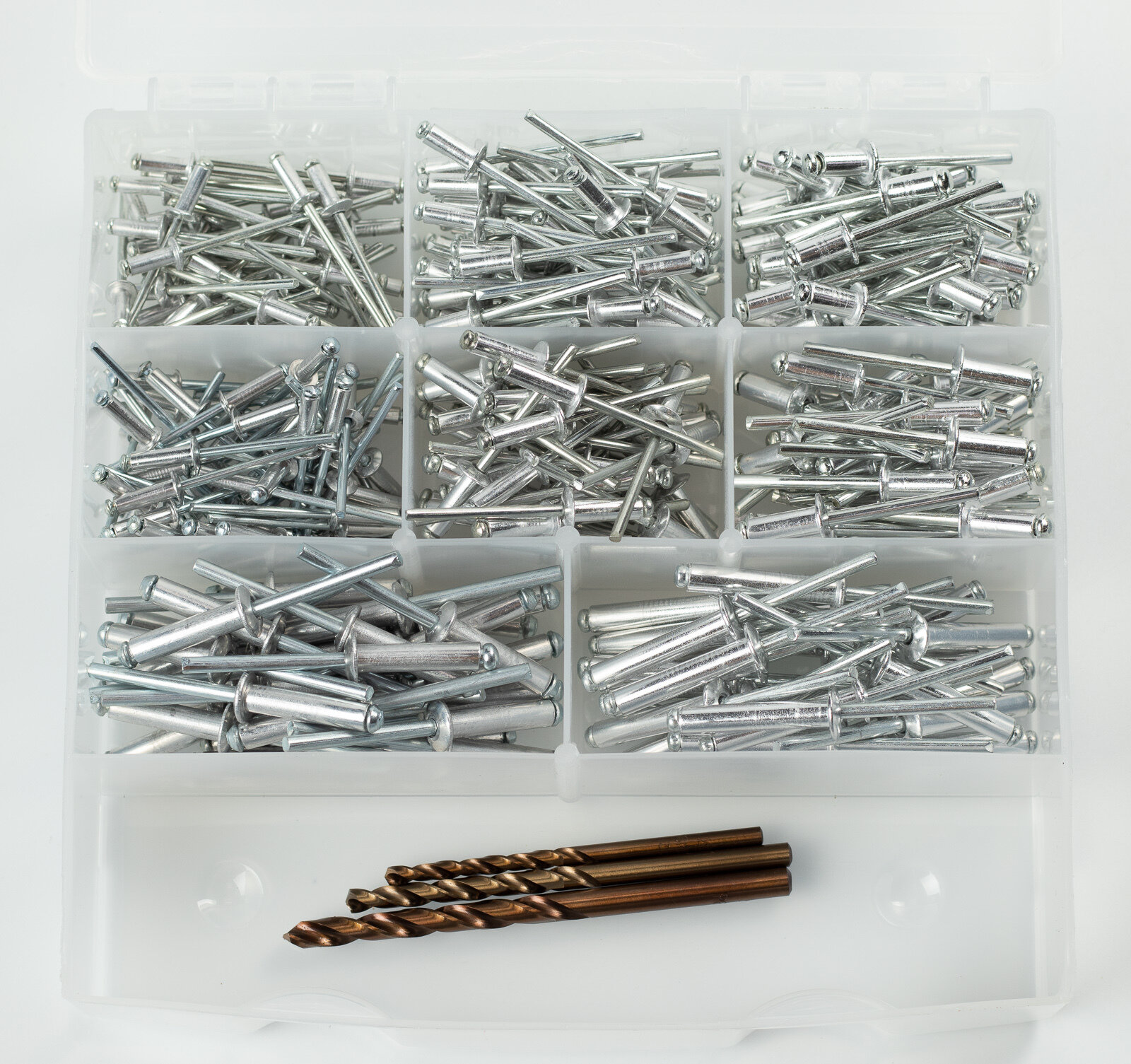 Комплект алюминиевого крепежа "Заклепка вытяжная", 338 единиц