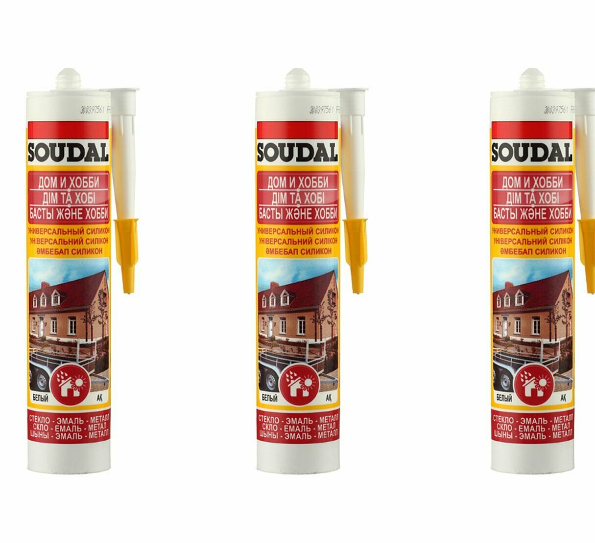 Герметик силиконовый универсальный Soudal белый 280 мл (3 шт.)