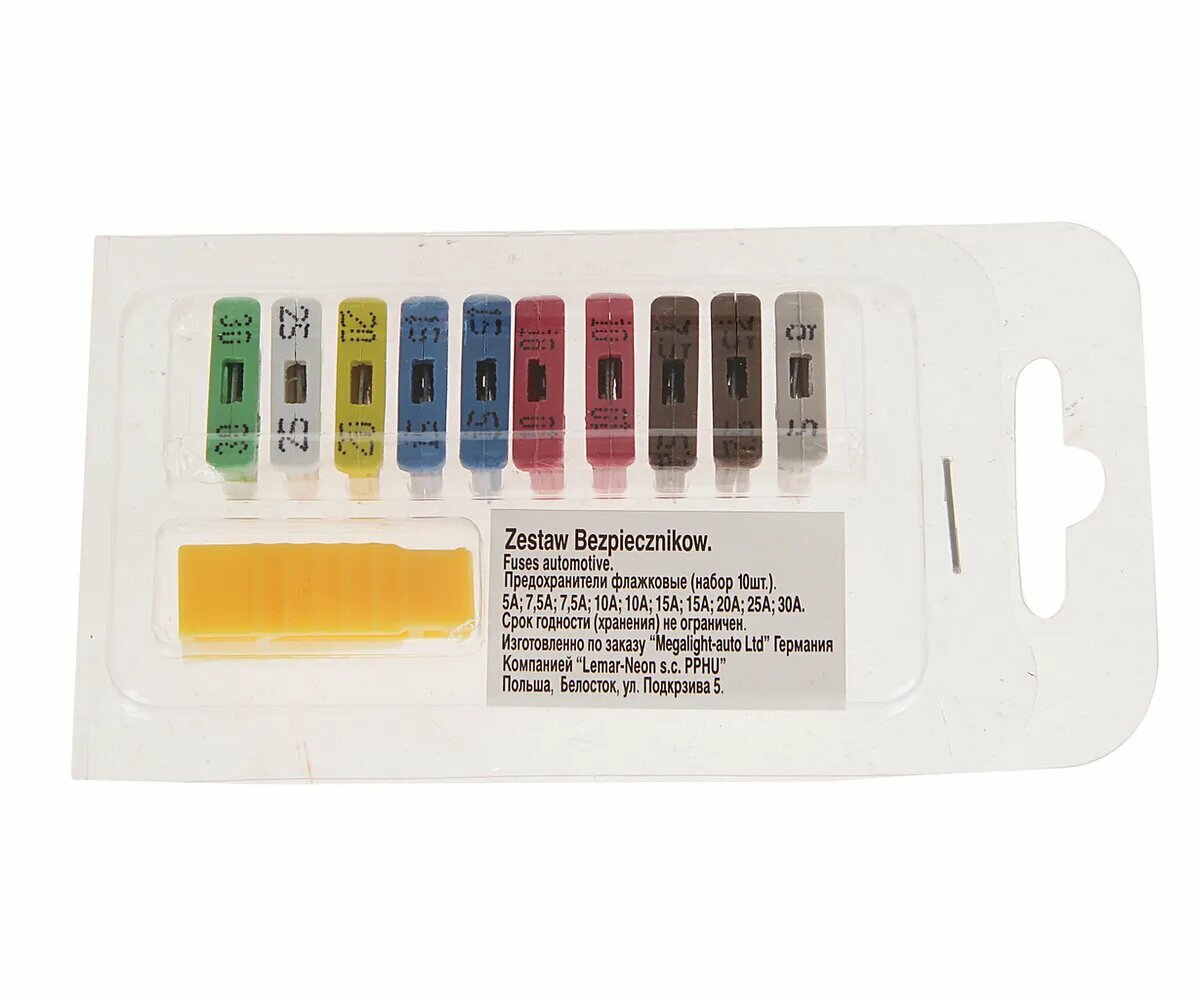 Набор флажковых предохранителей 5А-30А с пинцетом (10шт) MTA
