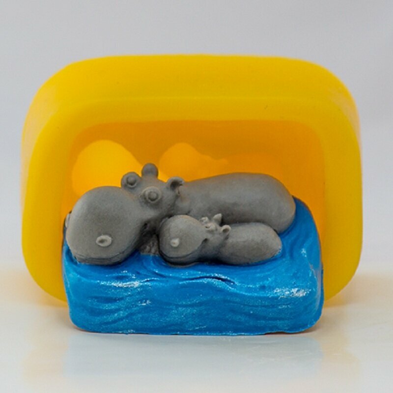 Силиконовая форма для мыла Бегемоты, для свечей, гипса 1 шт