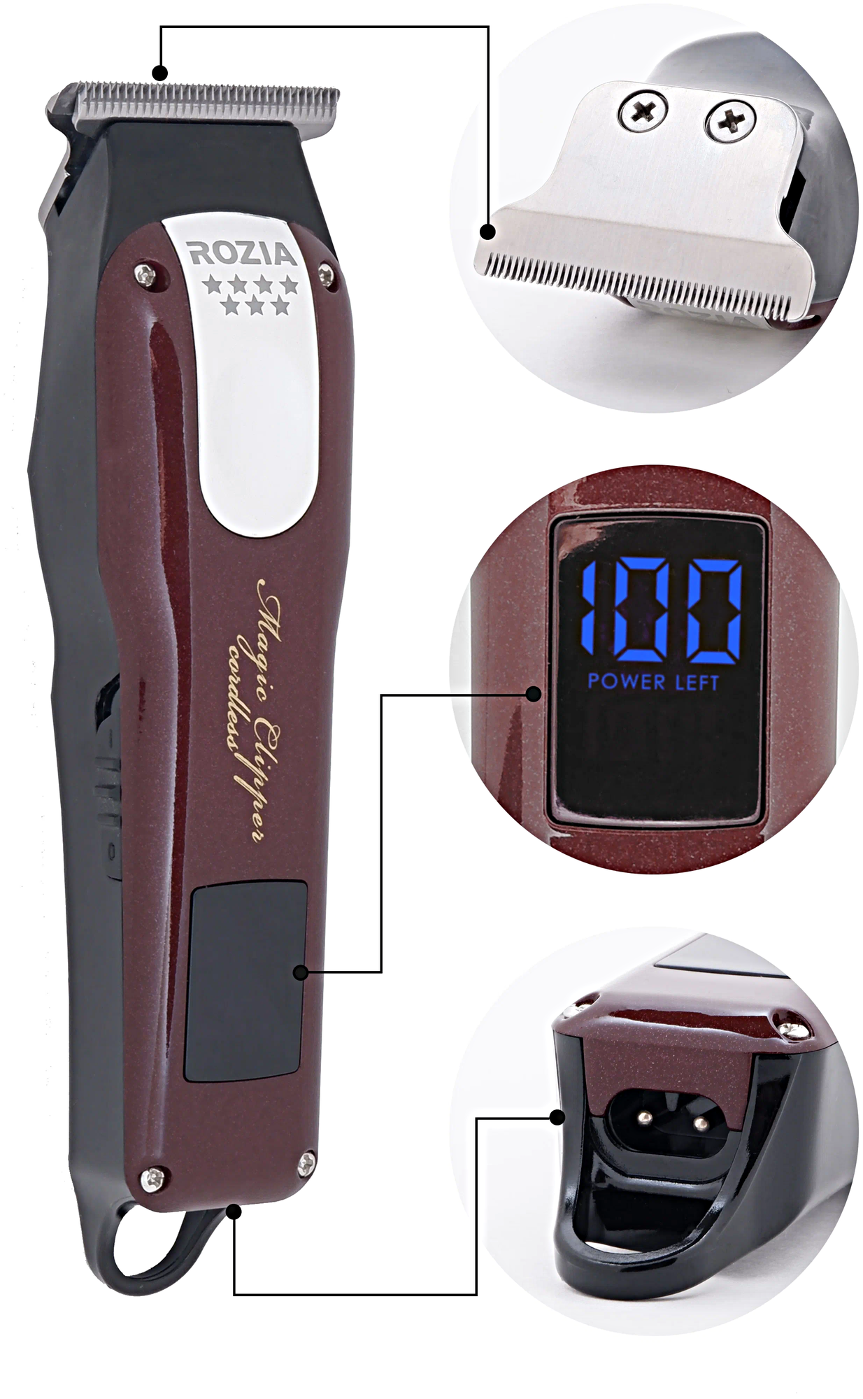Машинка для стрижки волос Rozia, Профессиональный триммер для стрижки волос, для бороды, усов, Бордовый