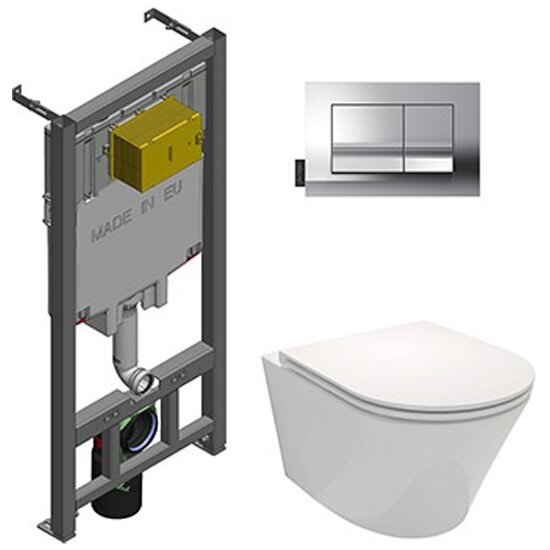 Унитаз с инсталляцией Jacob Delafon Rodin+ E21749RU-00 сиденье тонкое микролифт, клавиша хром (E29025+E20858-CP+EDY102+E23280)