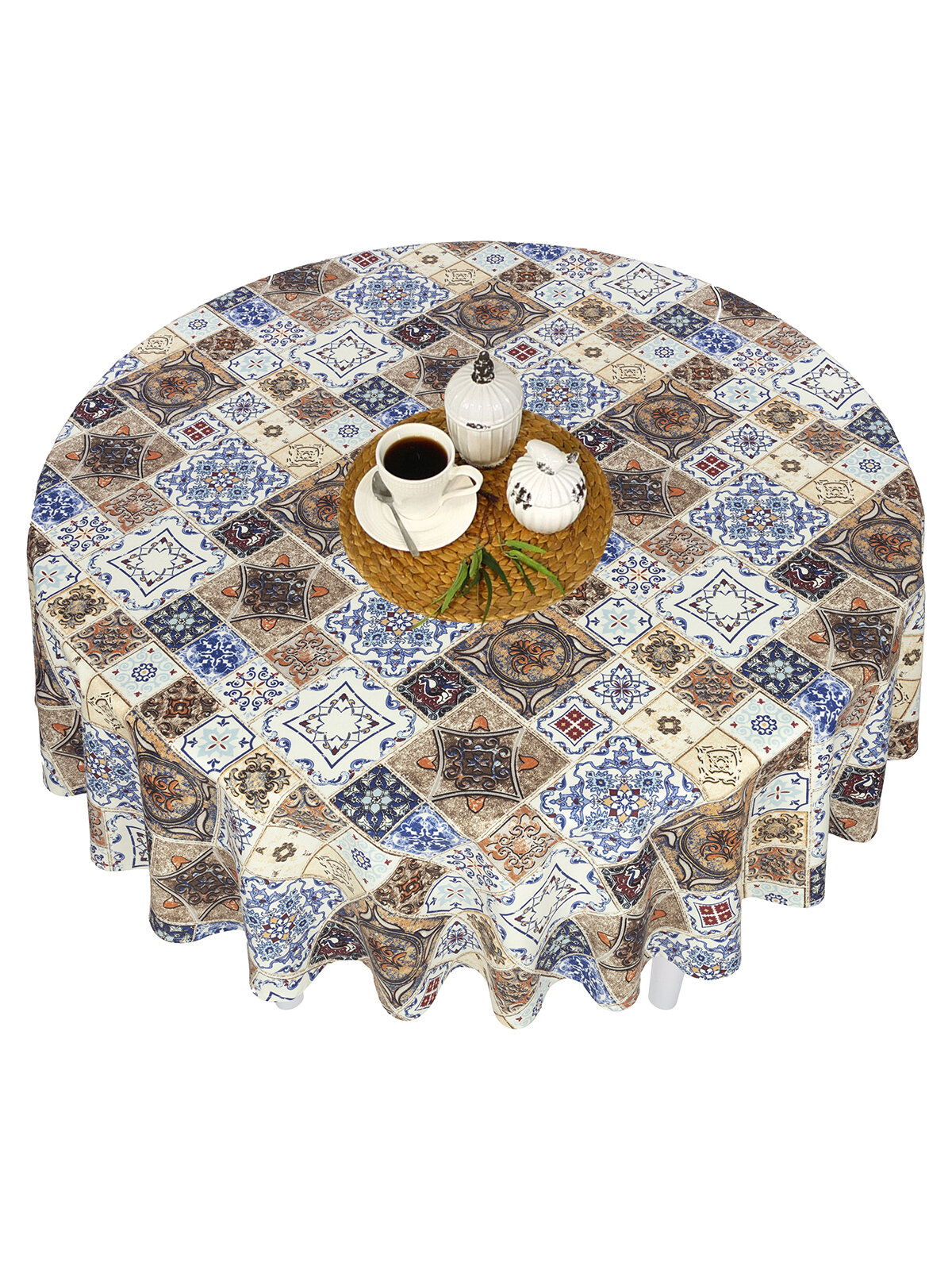 Скатерть на стол круглая водоотталкивающая Maifon Мозаика Фес 160см