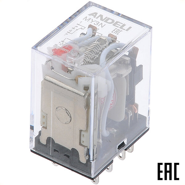 Реле промежуточное MY3 AC220В 5А 3 переключение контакта LED ADL09-224 ANDELI (8 шт. в наборе)