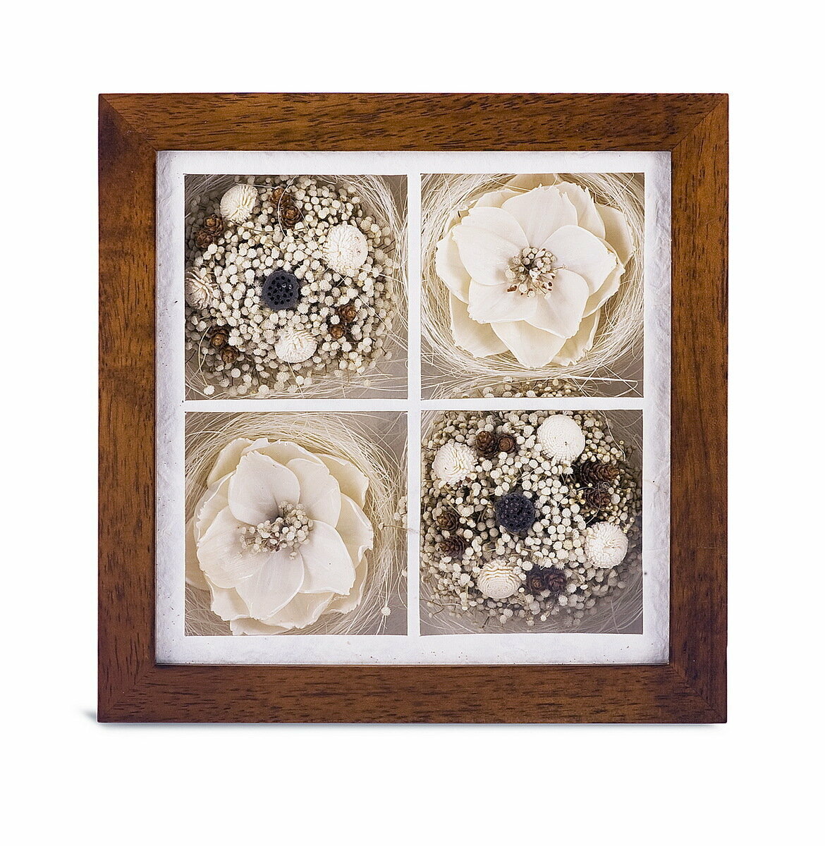 Панно настенное цветы из сухоцветов в деревянной рамке со стеклом
