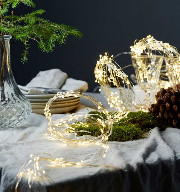 Гирлянда Лучи Росы 10*2 м, 200 теплых белых мини LED ламп, серебряная проволока, IP44, Koopman, AX8702520-1