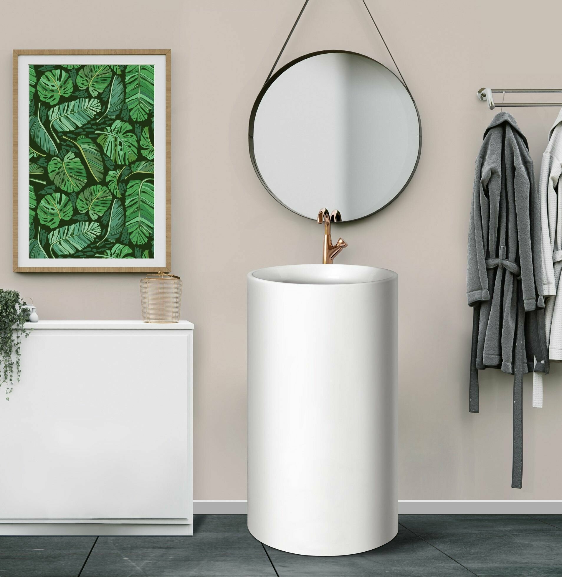 Цилиндрическая раковина с пьедесталом напольная из литьевого мрамора ProMramor Лина, матовая белая