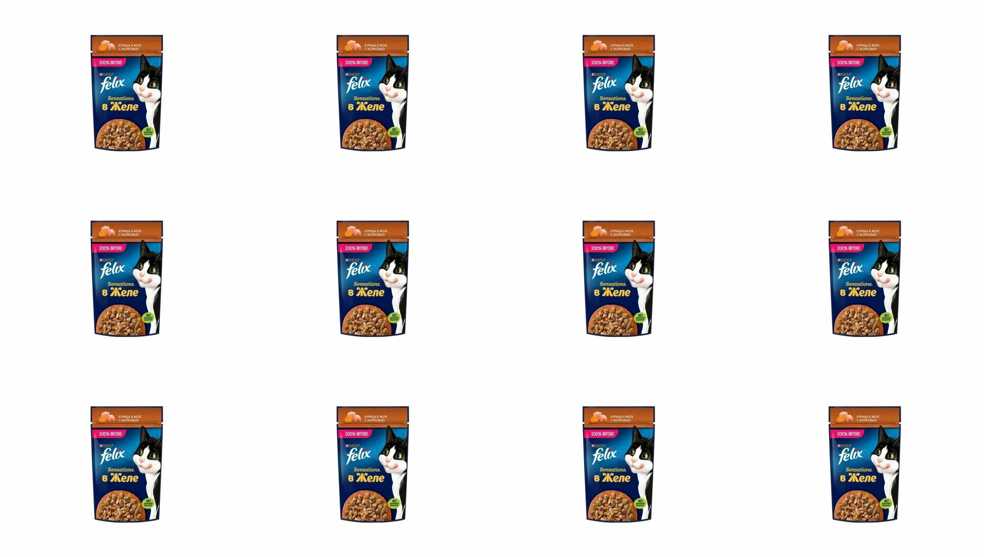 Felix влажный корм для кошек, Sensations, с курицей в желе с морковью, 75 г, 12 шт