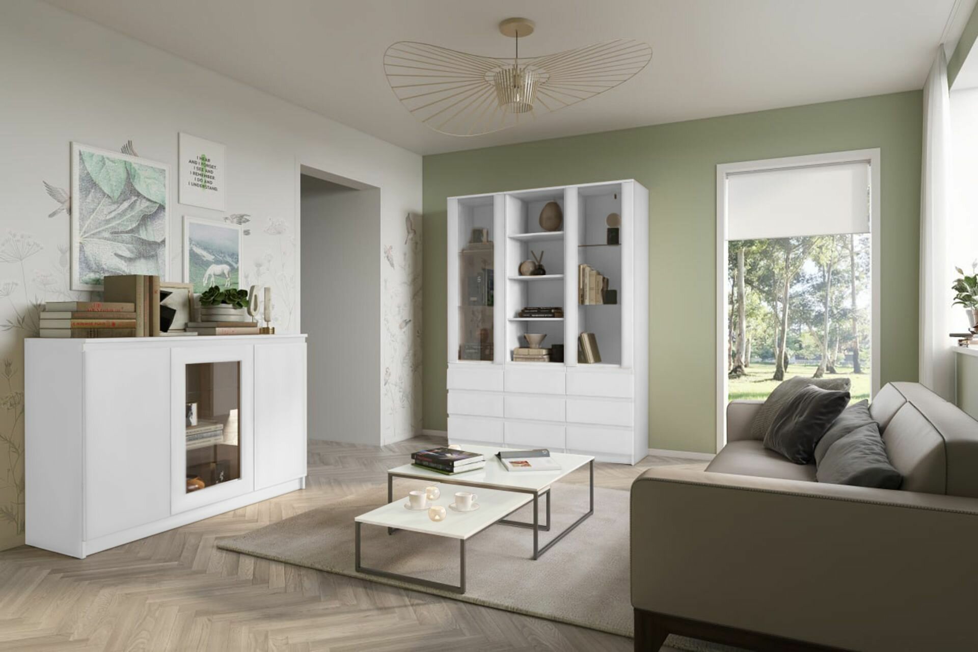 Стенка для гостиной STERN, модульная стенка в гостиную, Белый, (ШхВхГ) 285,3Х200,3Х43,3 см