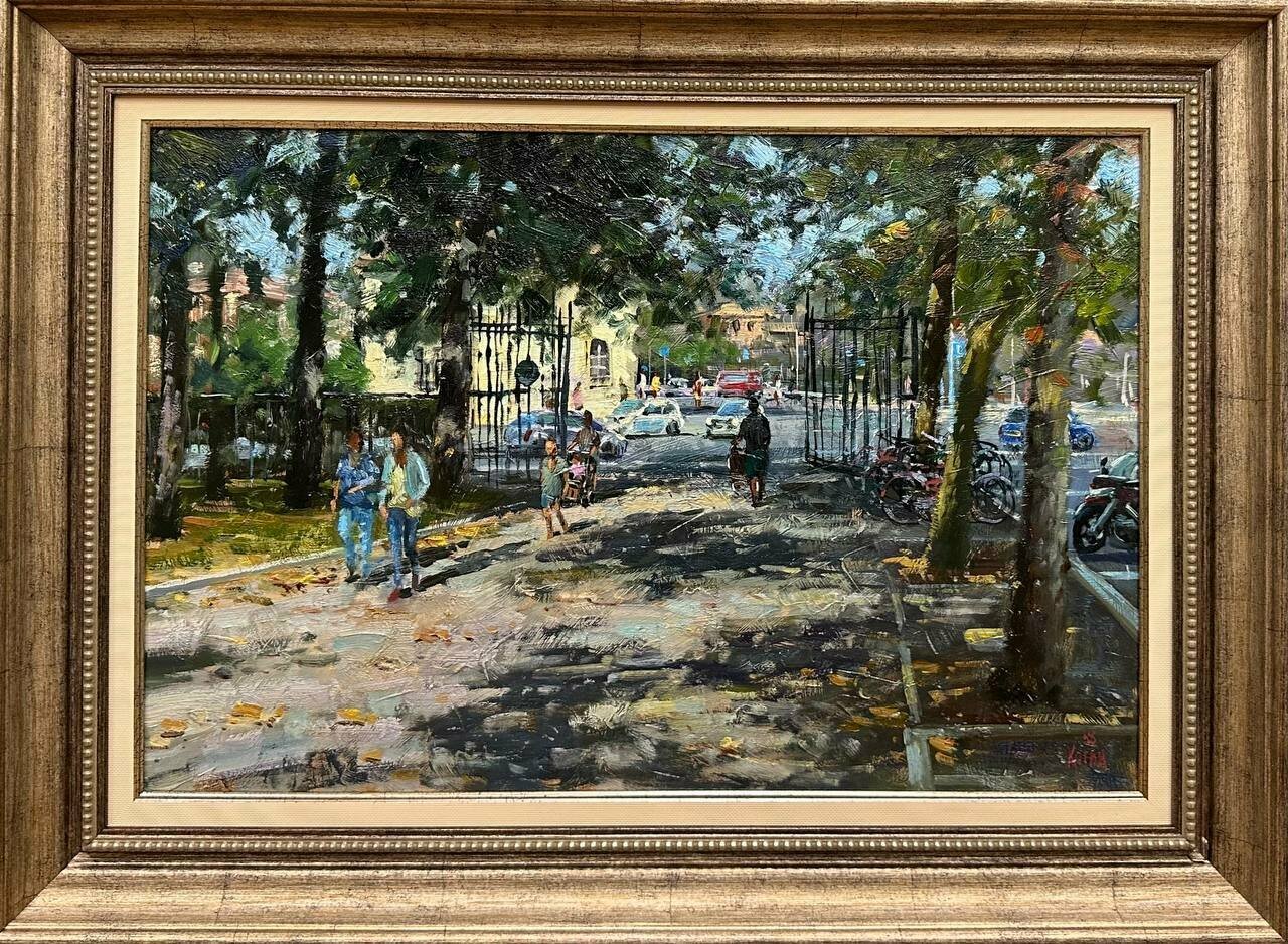 Картина маслом, городской пейзаж "Болонья. Центральный парк"