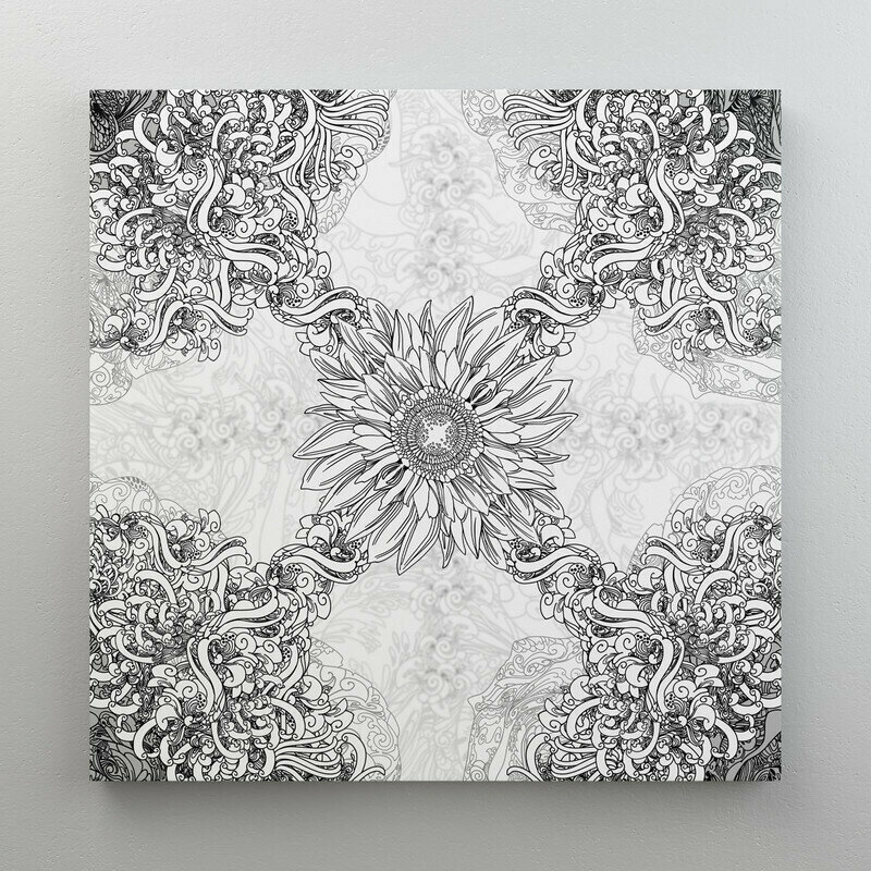 Интерьерная картина на холсте "Монохромный цветок - подсолнух" размер 25x25 см