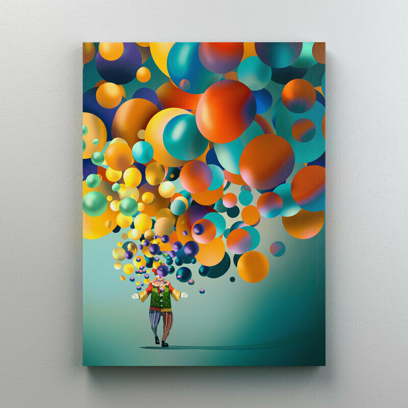 Интерьерная картина на холсте "Клоун с шариками" размер 22x30 см