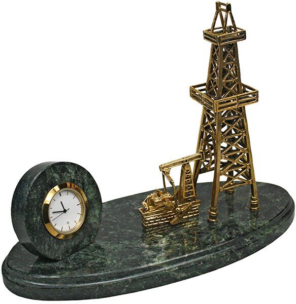 Часы настольные из бронзы "Нефтяная вышка с качалкой" дл.21см