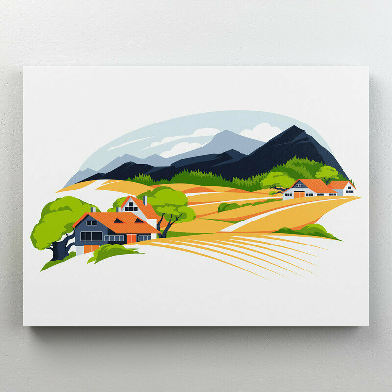 Интерьерная картина на холсте "Пейзаж деревня" размер 60x45 см