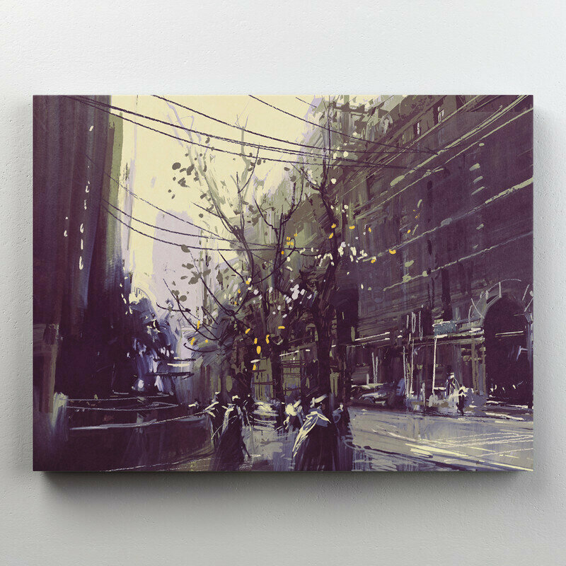 Интерьерная картина на холсте "Иллюстрация городская улица с историческими зданиями" размер 30x22 см