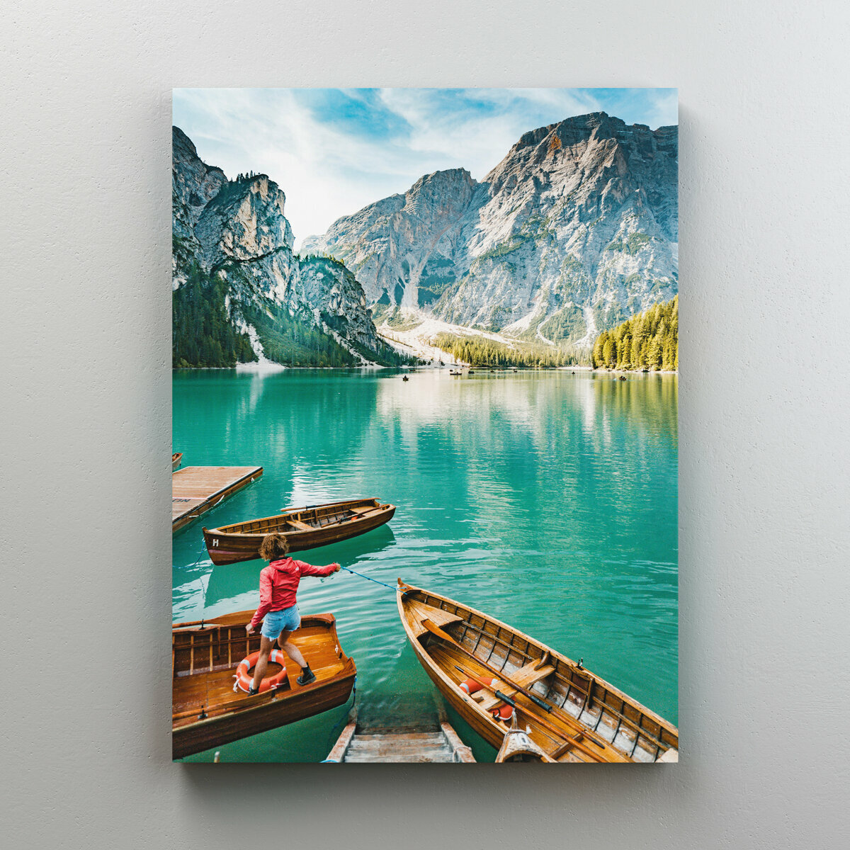 Интерьерная картина на холсте "Причал лодок в скандинавском стиле" в скандинавском стиле, природа, размер 22x30 см