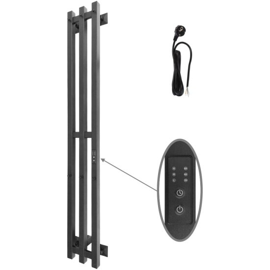 Полотенцесушитель Altasan Арго Проф (электро.) 120х17 (скр. монтаж, унив. подкл, Черный муар), Альтасан