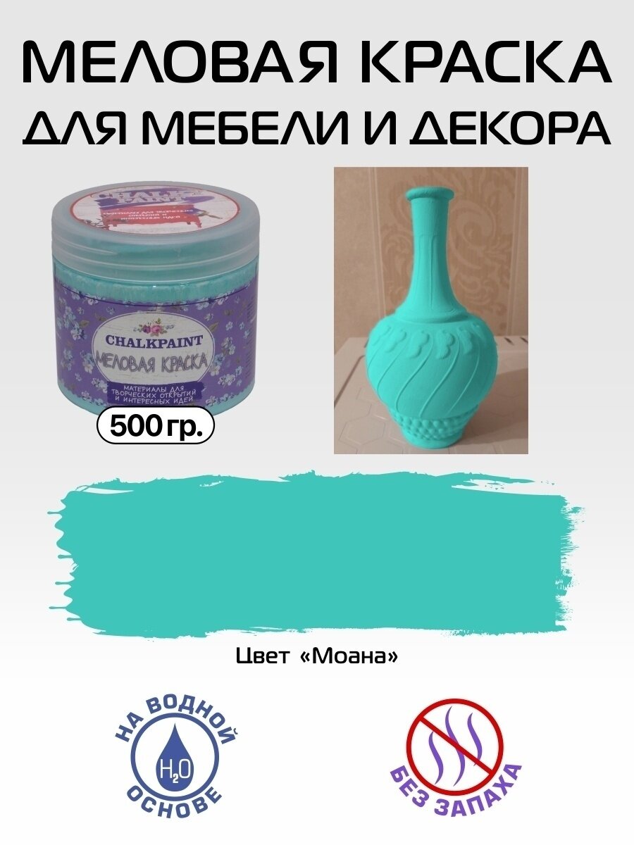 Краска меловая для мебели и декора Chalky Paint, на водной основе, моана, 500 г
