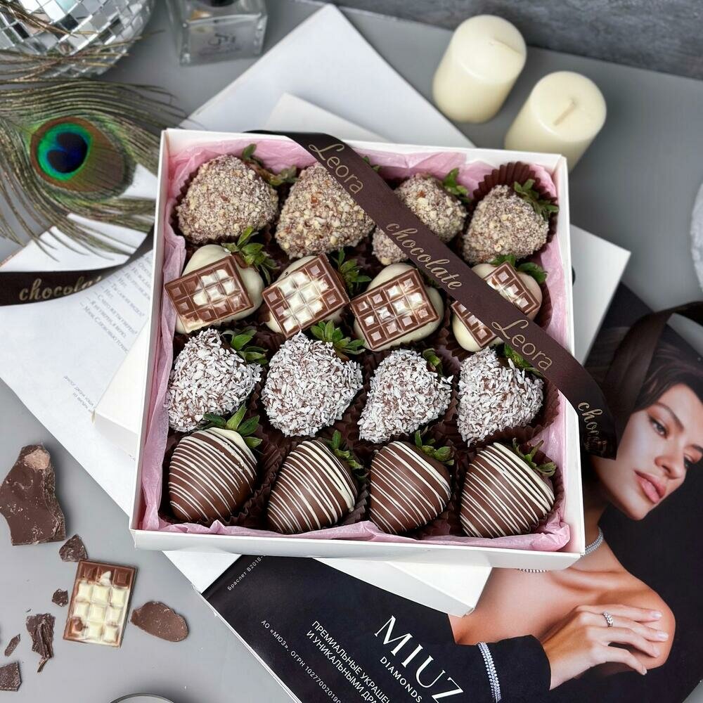 Клубника в шоколаде набор 1090. В наборе 16-19 шт. Бельгийский шоколад Callebaut