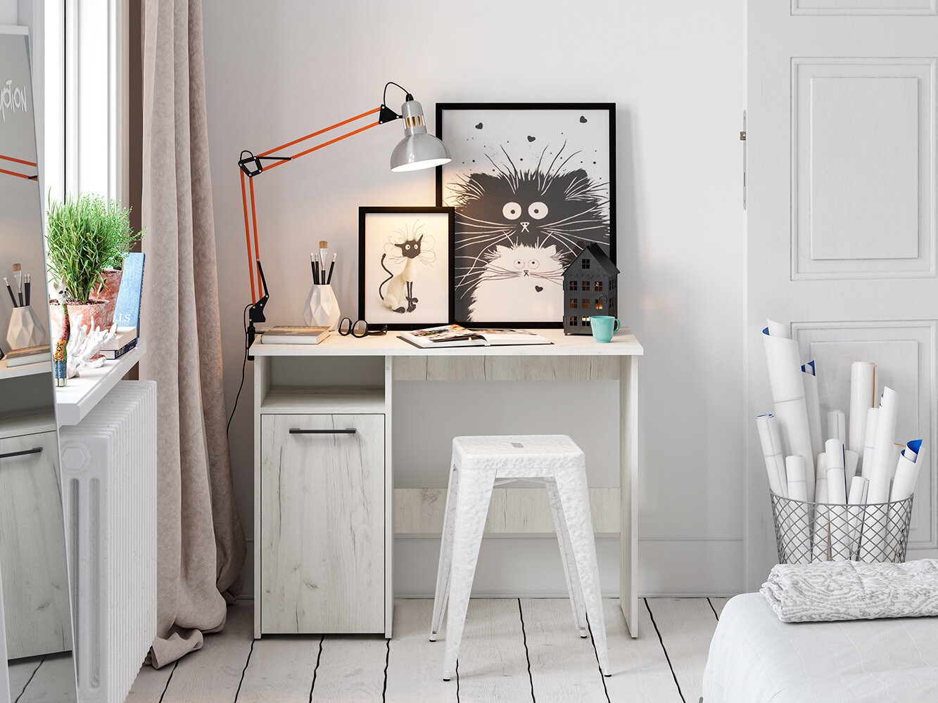 Стол письменный МК"Пирамида" Фронда-10 с тумбой , универсальный( правый, левый), цвет крафт светлый, 75х100х50 см