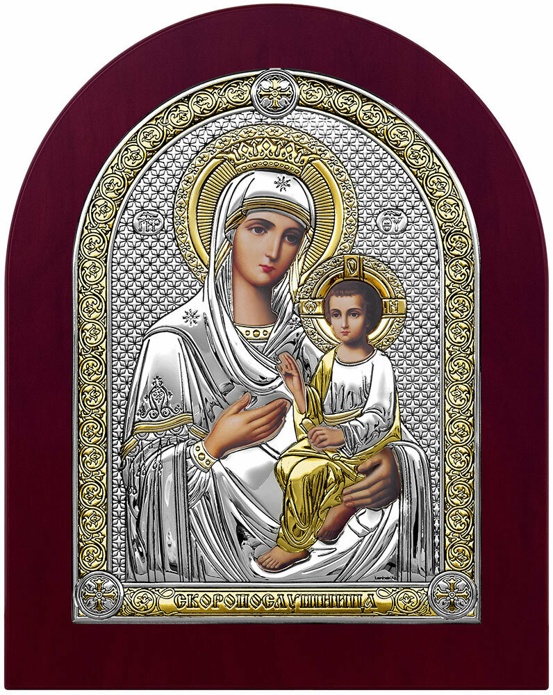 Икона "Скоропослушница" / Божией Матери / Икона на дереве с серебрением / 16x20 см / Италия Beltrami / 6401/3WO