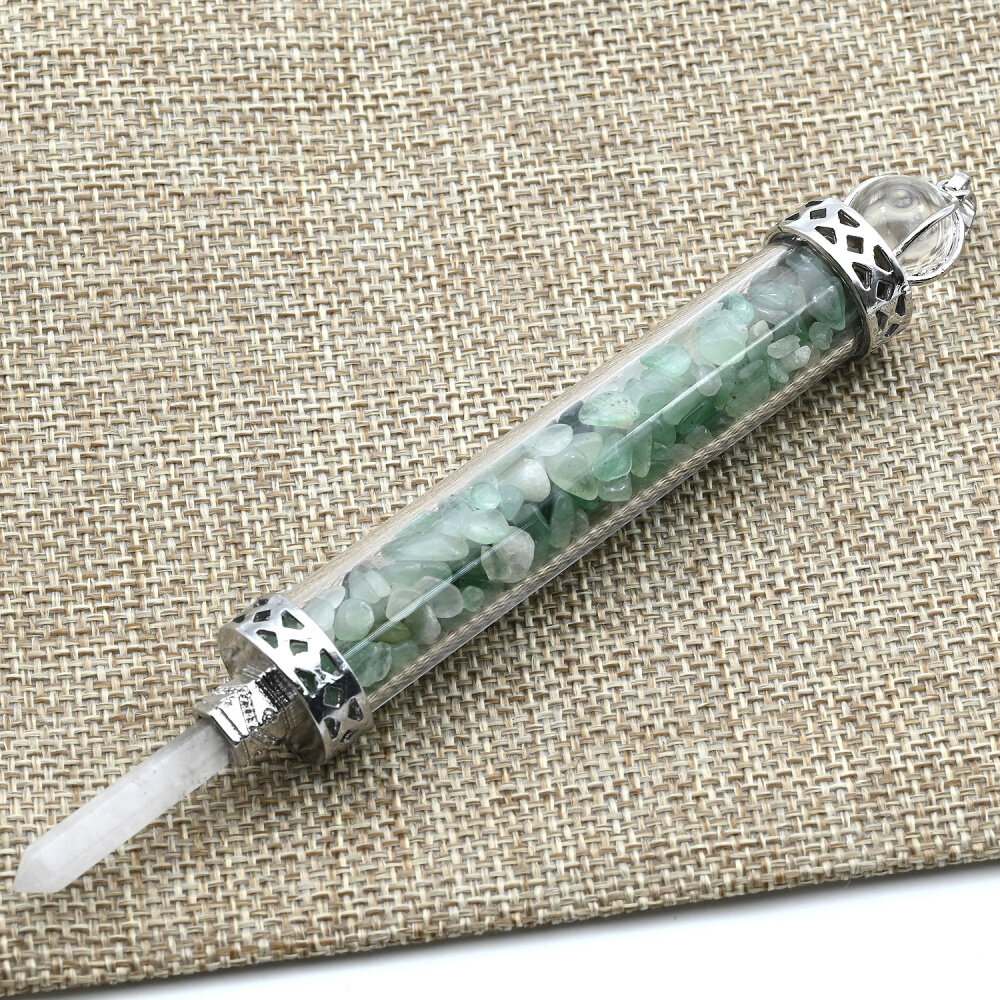 Маятник биолокационный с кристаллом 17*133мм, крошка из нефрита прессованного