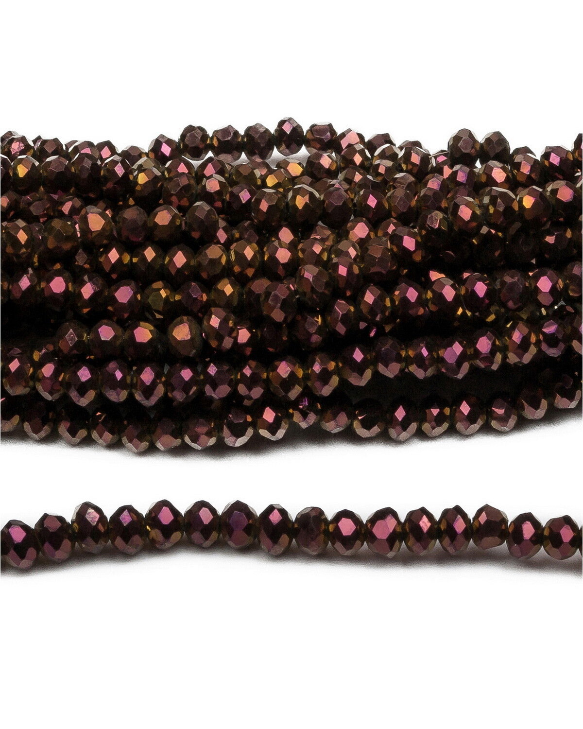 Бусины стеклянныеграненые рондели 3х2 мм, цвет: пурпурный ирис, длина нити: 37 см, 140 шт.