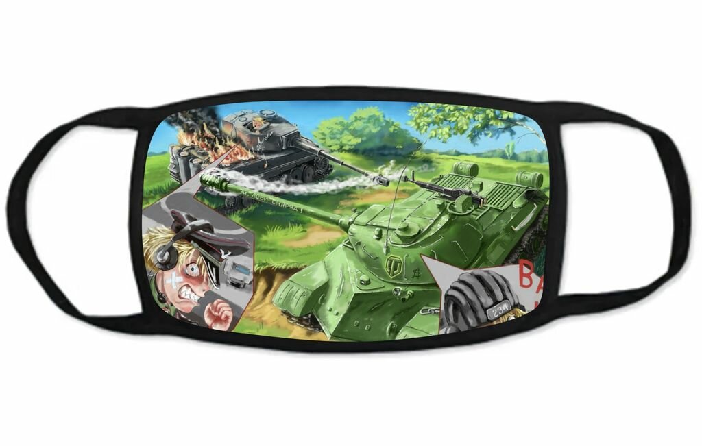 Маска защитная тканевая на лицо Танковые войска №7, Детская - 18 на 10 см