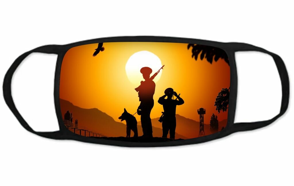 Маска защитная тканевая на лицо Пограничные войска №10, Детская - 18 на 10 см