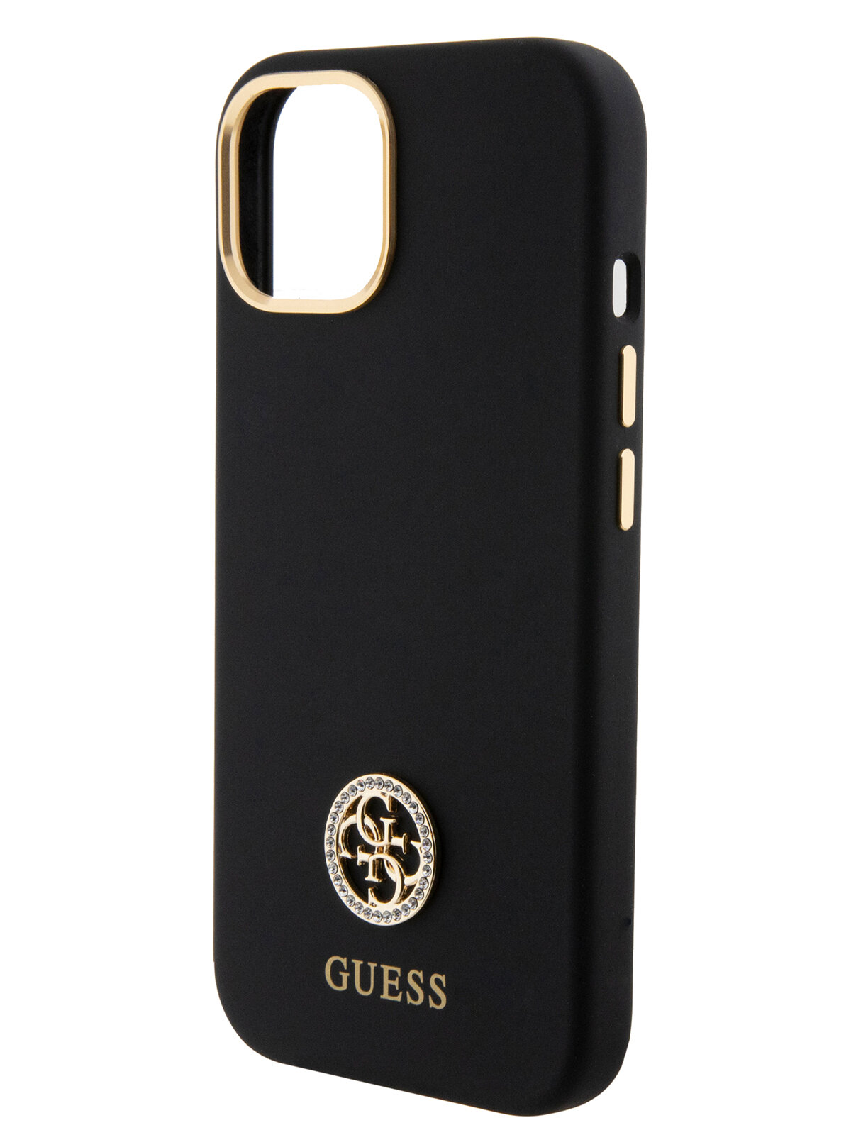 Guess для iPhone 15 чехол Liquid silicone with 4G Diamond metal logo Hard Black