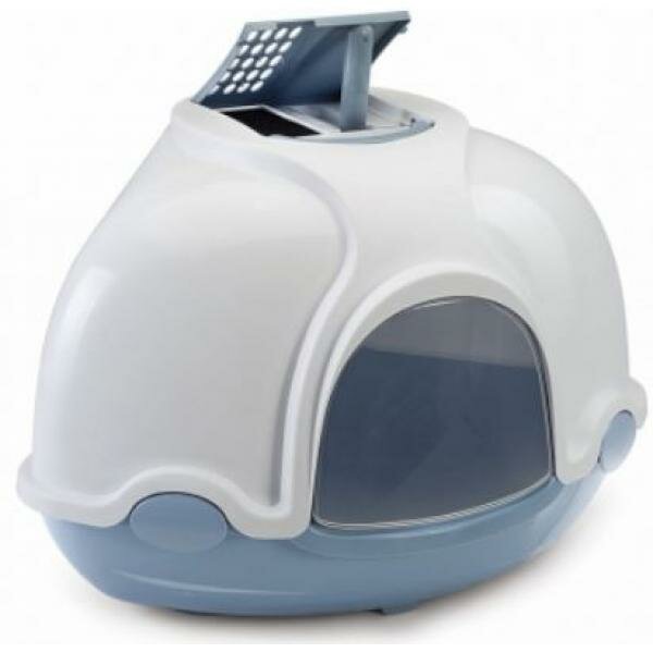 IMAC Туалет для кошек закрытый угловой GINGER, пепельно-синий, 50*40*40 см
