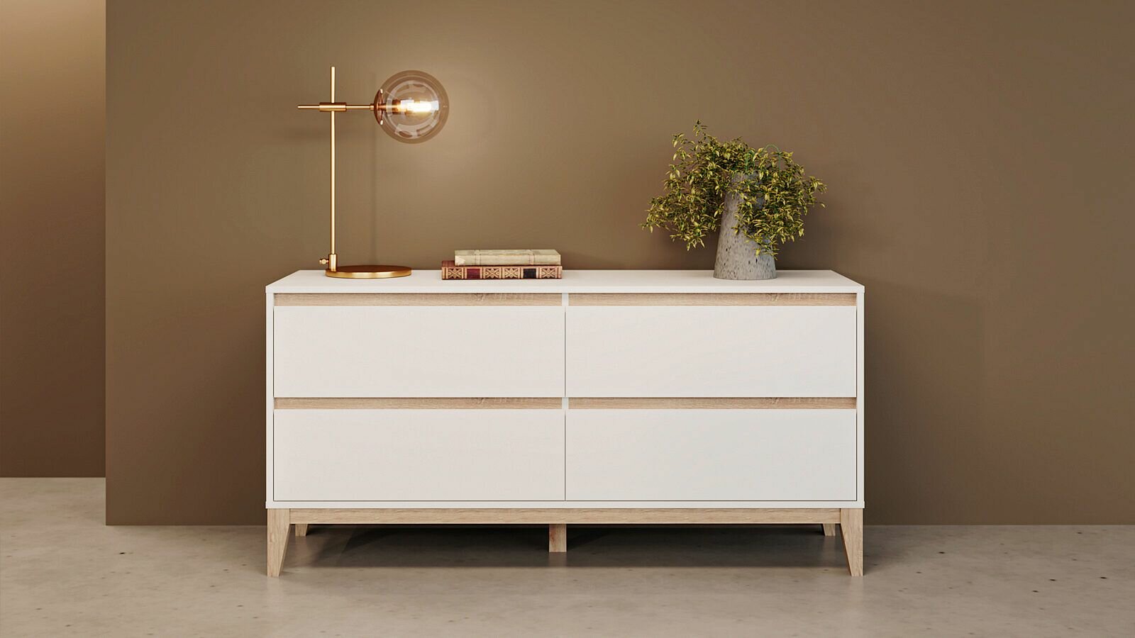 Комод Askona (Аскона) 4 ящика Orel (Орель) 149x72x45 Белый Премиум + Дуб Сонома