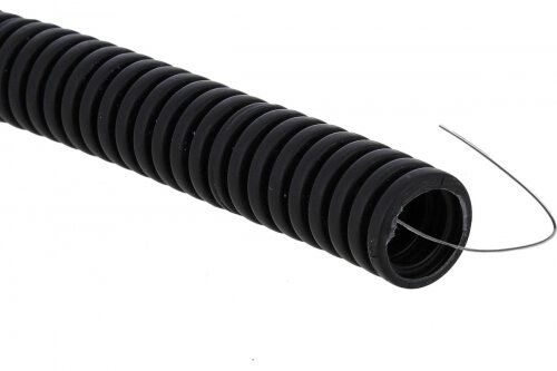 Труба гофрированная Ekf ПВХ d32мм с протяжкой черн. (уп.50м) Plast, tg-z-32-50-black