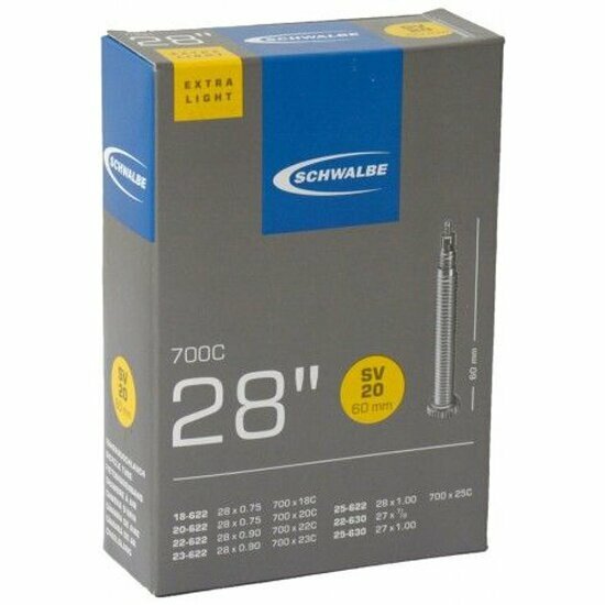 Камера велосипедная Schwalbe 28"/700, SV20 EXTRA LIGHT, 18/25-622/630 IB 60mm, вело ниппель, 10426363