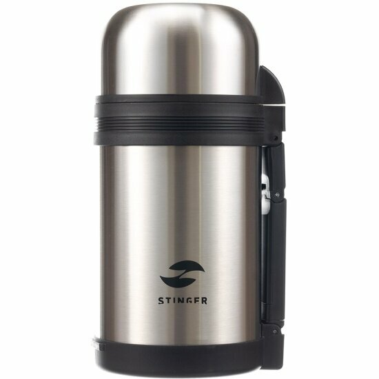 Термос Stinger , 1 л, широкий с ручкой, нержавеющая сталь, серебристый