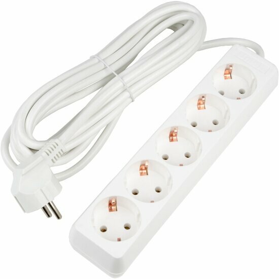 Удлинитель Uniel S-GCU5-5 WHITE Ultra, шнур 5м, 5 гнезд, 16A, с/з. Белый, UL-00010009
