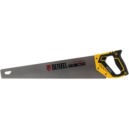 Ножовка по дереву Denzel , 500 мм, 11 TPI, зуб 3D, двухкомпонентная рукоятка, 24148