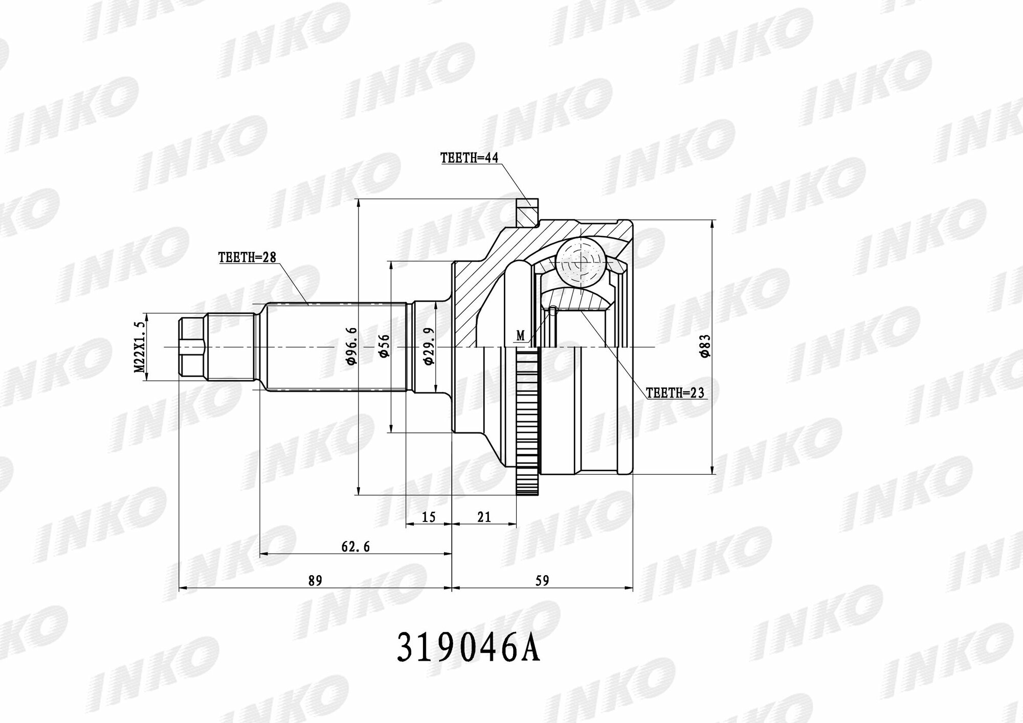 ШРУС внешний 28 23 ABS 44 перед прав лев INKO 319046A