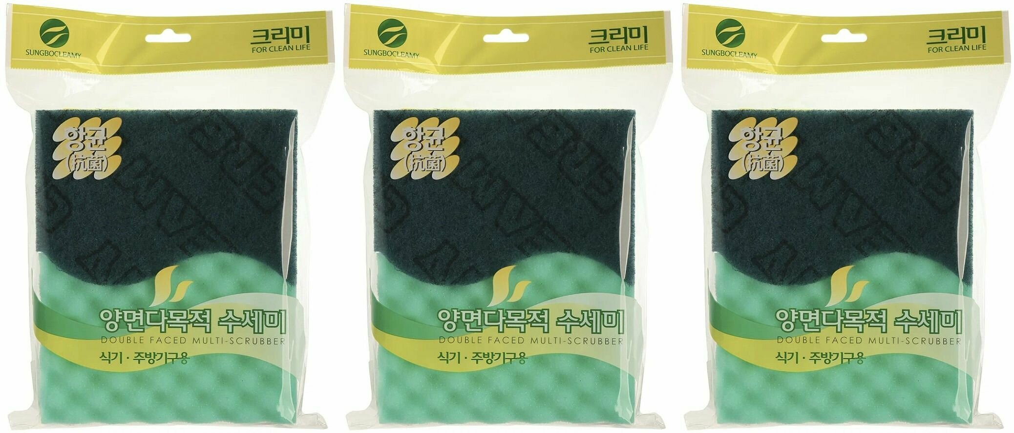 Sung Bo Cleamy Губки-скрабберы для мытья посуды набор Double Multi Scrubber, 12х8х3 см, 2 шт, 3 уп