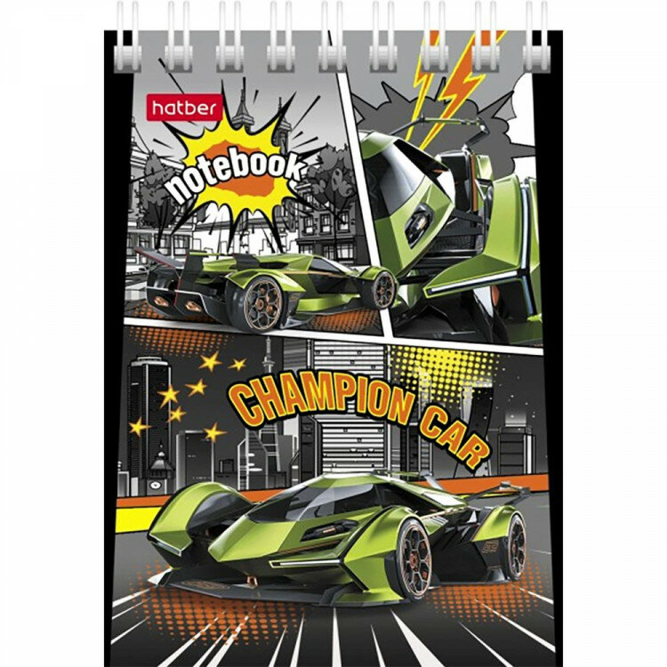 Блокнот А7 мягкая обложка на гребне 40 листов (Hatber) Авто чемпион клетка ассорти арт.40Б7В1гр. Количество в наборе 12 шт.