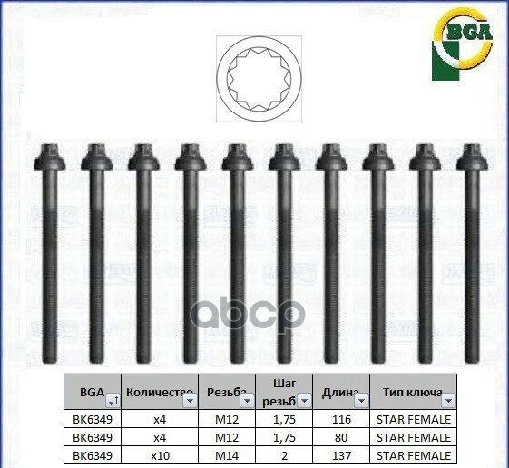 Комплект болтов ГБЦ ALFA ROMEO 155, 164, GIULIETTA / CHRYSLER VOYAGER / FORD SCORPIO / JEEP CHEROKEE / LAND ROVER RANGE ROVER.