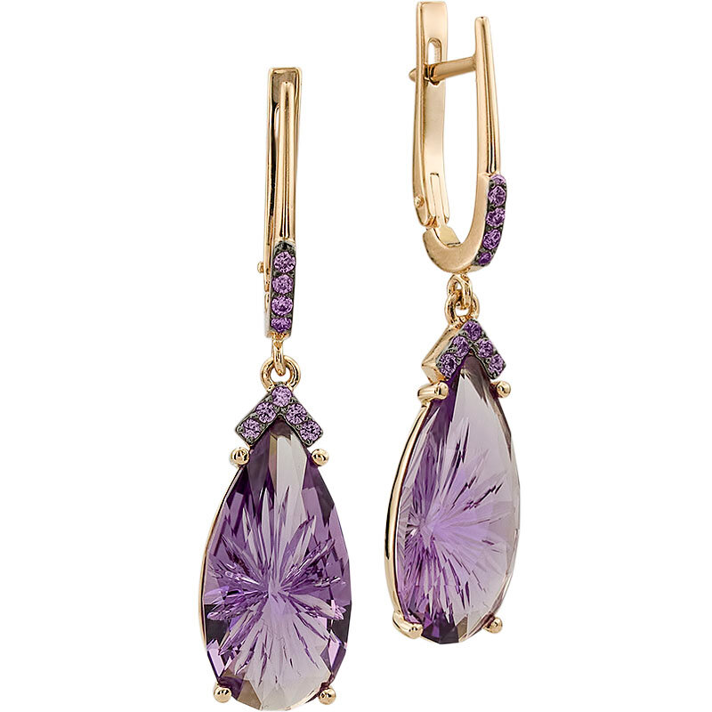 Серьги, красное золото, 585 проба, аметист