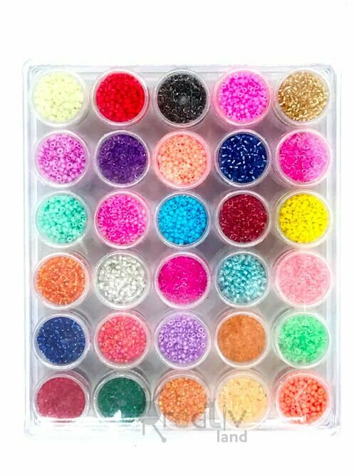 Бисер в наборе из 30 баночек/ G 12/0/ 16х13,5х3,5см/ цв. ассорти